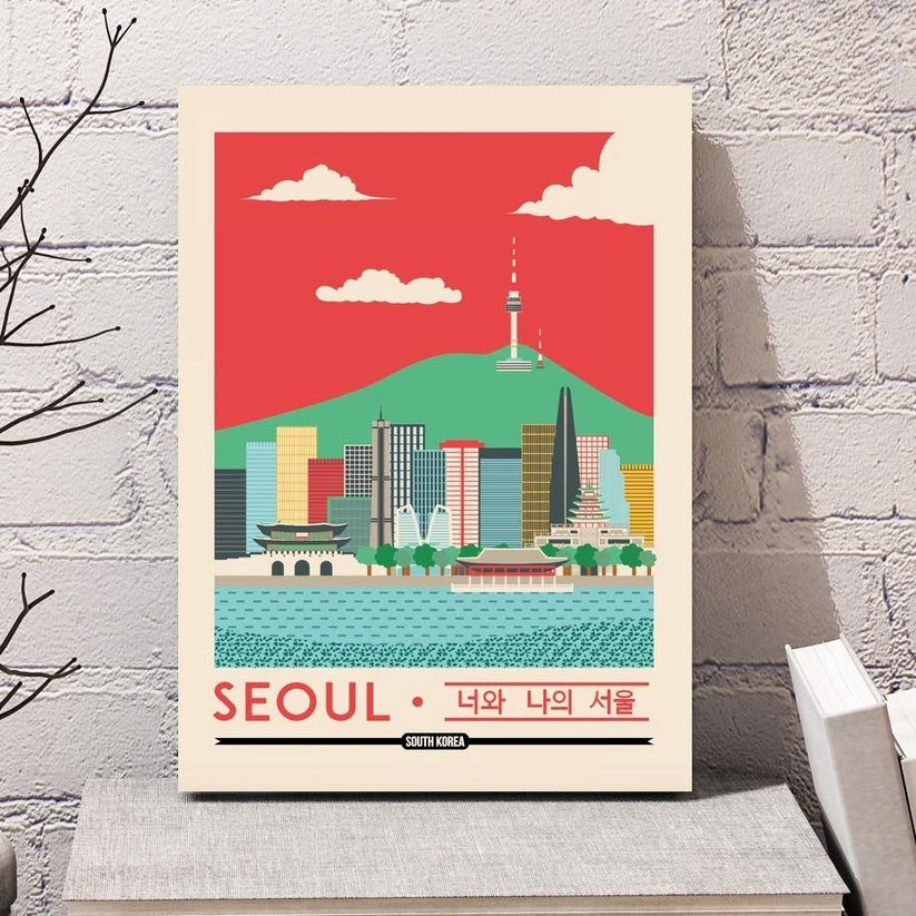 Seoul, South Korea Skyline Travel Canvas Poster – Hot Like Kimchi